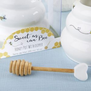 Kate Aspen Sweet as Can Bee Ceramic Large Honey Pot with Wooden Honey Dipper (10 oz), Kitchen Decor, Bumblebee Baby Shower Prize, Take Home Gift, Bee Decorations