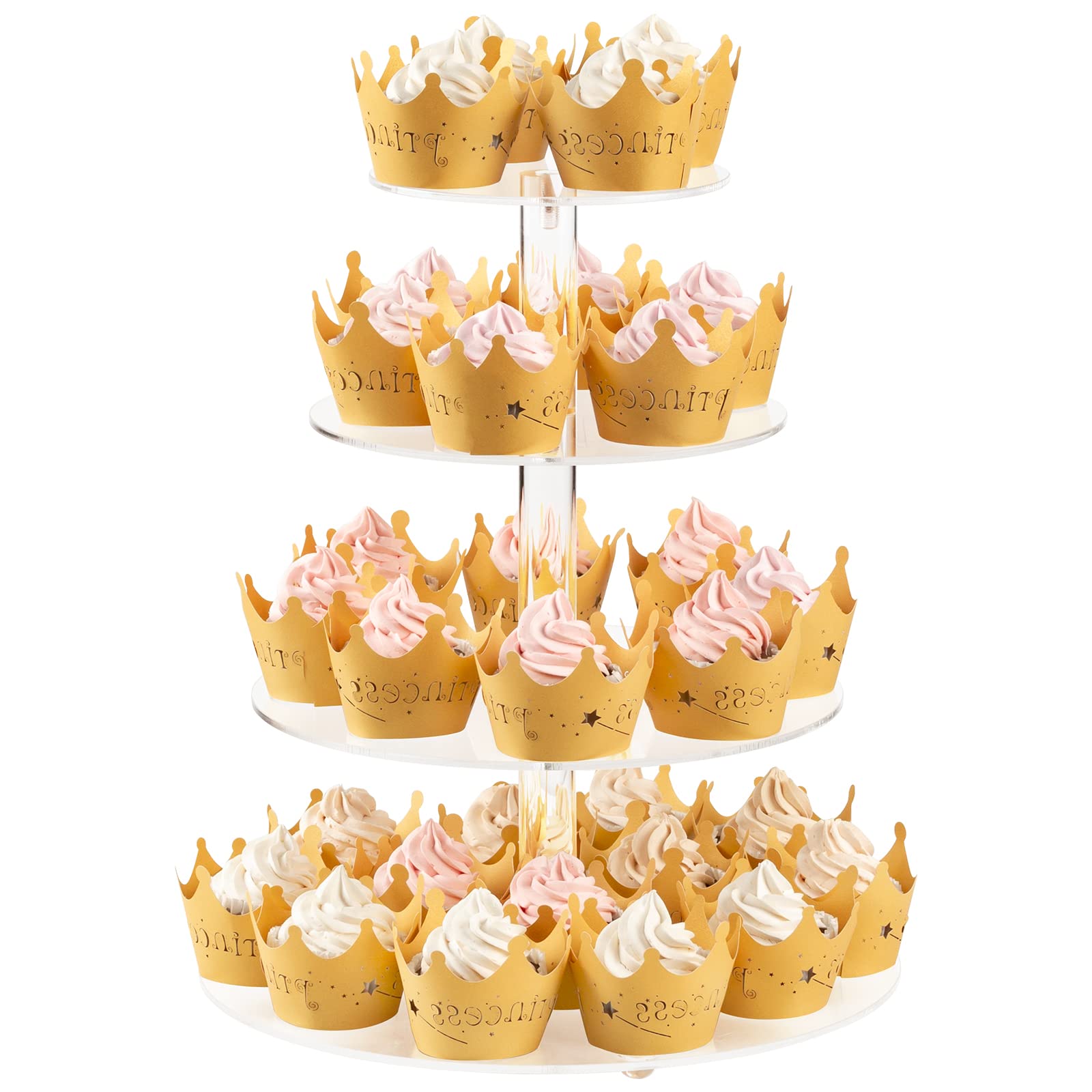 Lilezbox Cupcake Stand 12 Inch Round Clear 4-Tier Cake Holder, Acrylic Cupcake Display Stand, Dessert Tower Pastry Stand,for Party & Catering Event