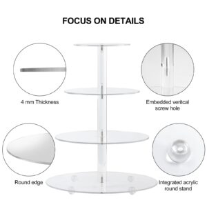 Lilezbox Cupcake Stand 12 Inch Round Clear 4-Tier Cake Holder, Acrylic Cupcake Display Stand, Dessert Tower Pastry Stand,for Party & Catering Event