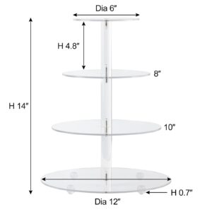 Lilezbox Cupcake Stand 12 Inch Round Clear 4-Tier Cake Holder, Acrylic Cupcake Display Stand, Dessert Tower Pastry Stand,for Party & Catering Event