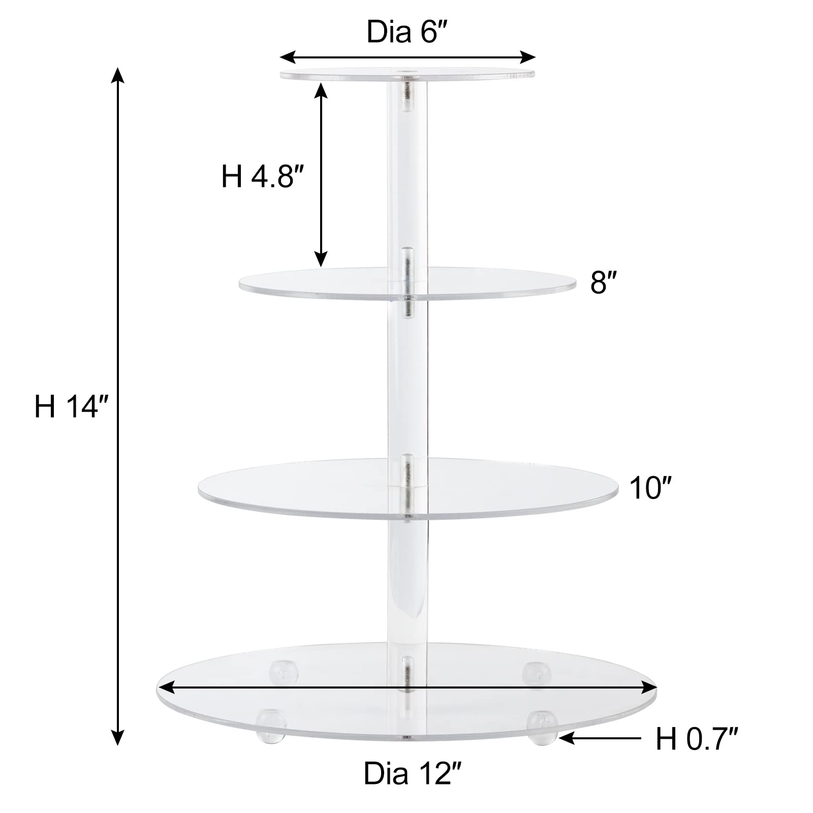 Lilezbox Cupcake Stand 12 Inch Round Clear 4-Tier Cake Holder, Acrylic Cupcake Display Stand, Dessert Tower Pastry Stand,for Party & Catering Event