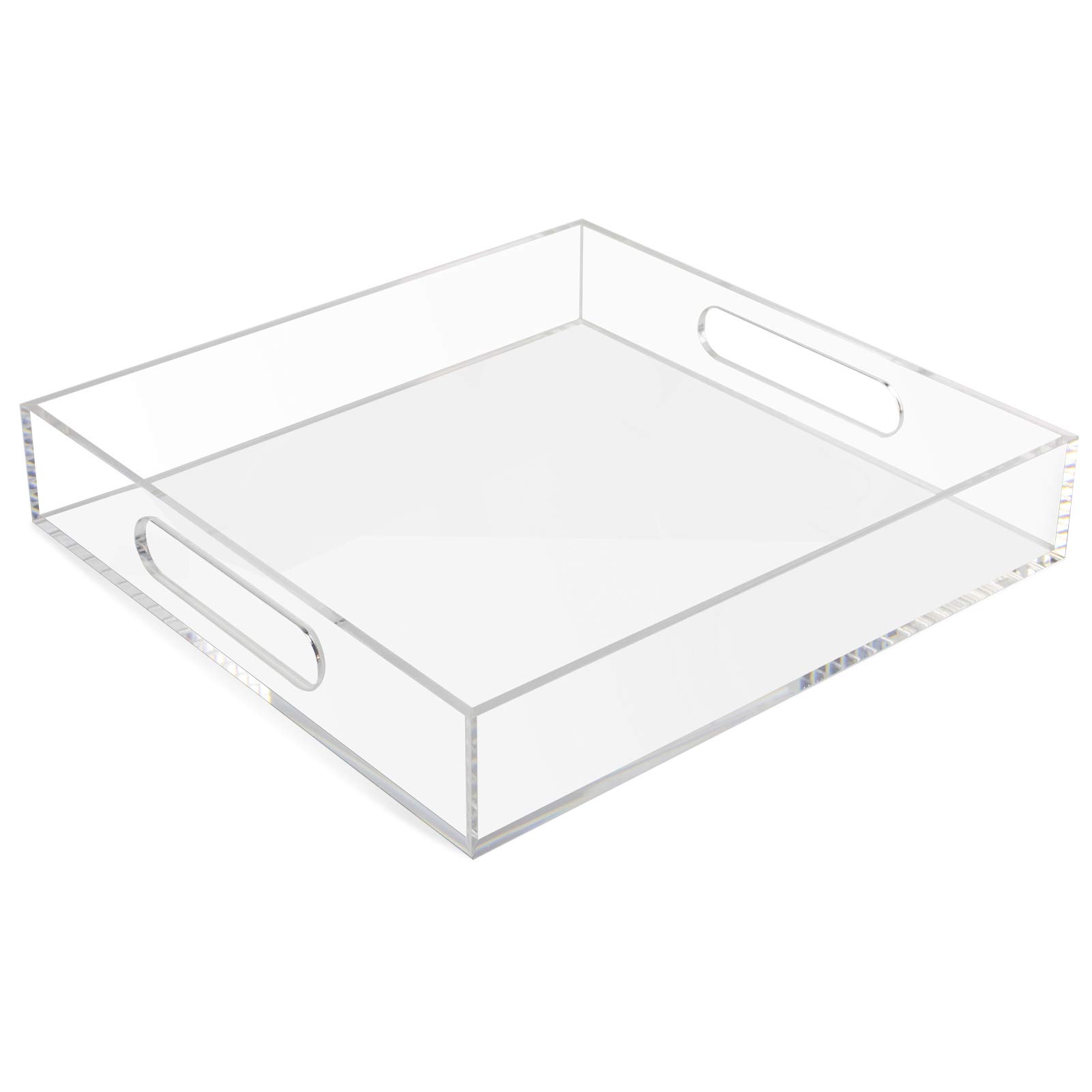 Tasybox Acrylic Serving Tray, Clear Decorative Serving Trays with Handles for Kitchen Dining Room Table Ottoman Vanity Countertop 12" x 12"