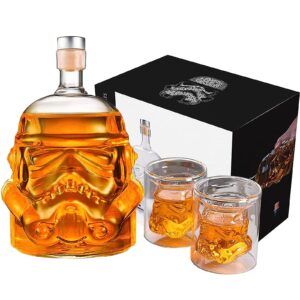 HEYVGO 25.3oz Whiskey Decanter Set with 2 5.0oz Glasses, Whiskey Flask Carafe Decanter, Whiskey Carafe for Brandy, Scotch, Vodka, Gifts for Dad, Husband, Boyfriend