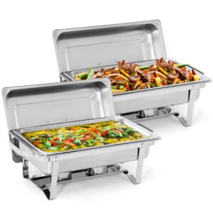 rectangular chafing dish set 2 pack of 8 quart full size chafer dish stainless steel frame chafers with foldable frame legs (2)