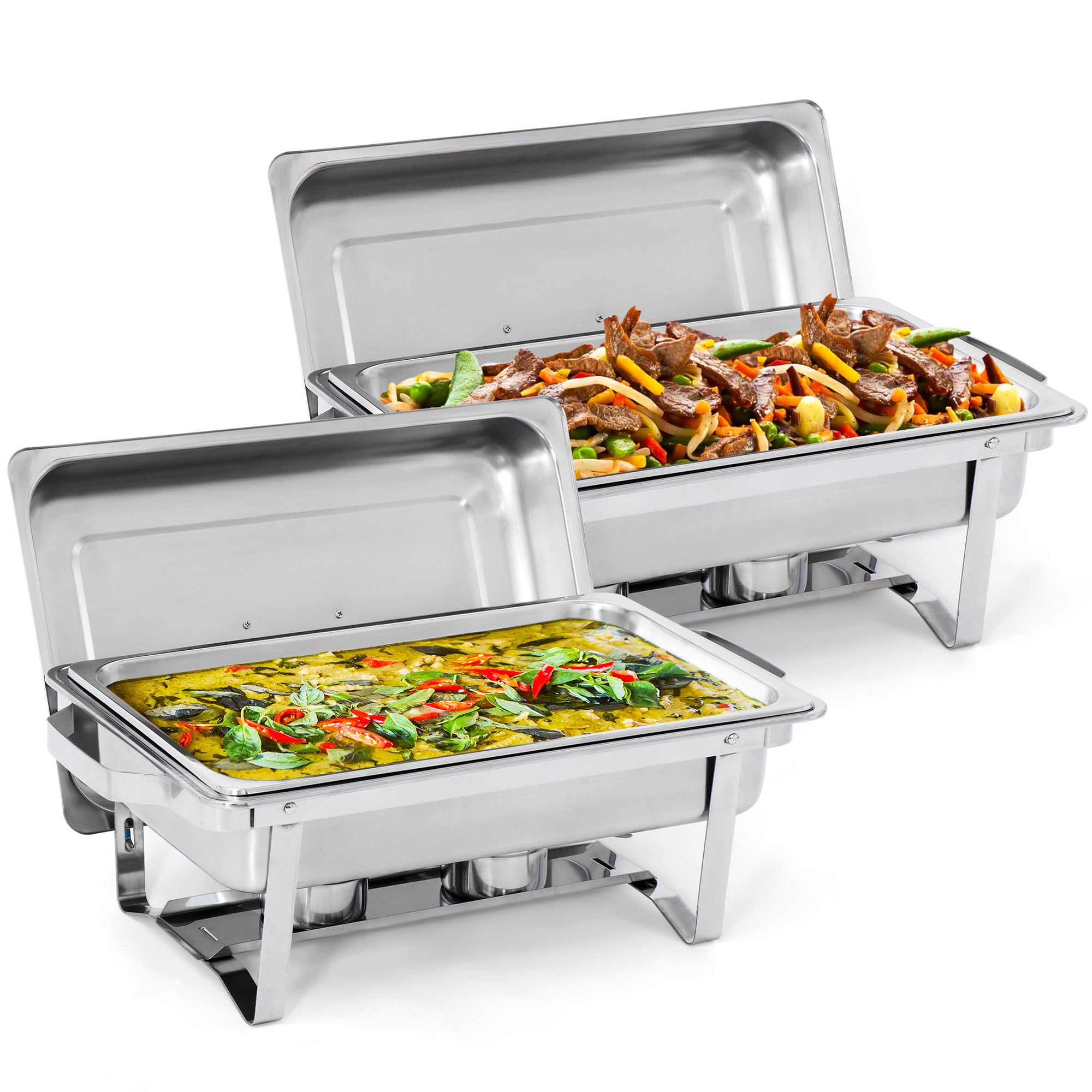 Rectangular Chafing Dish Set 2 Pack of 8 Quart Full Size Chafer Dish Stainless Steel Frame Chafers With Foldable Frame Legs (2)