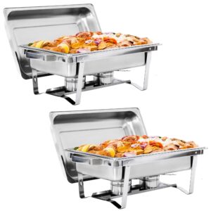 Rectangular Chafing Dish Set 2 Pack of 8 Quart Full Size Chafer Dish Stainless Steel Frame Chafers With Foldable Frame Legs (2)