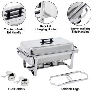 Rectangular Chafing Dish Set 2 Pack of 8 Quart Full Size Chafer Dish Stainless Steel Frame Chafers With Foldable Frame Legs (2)