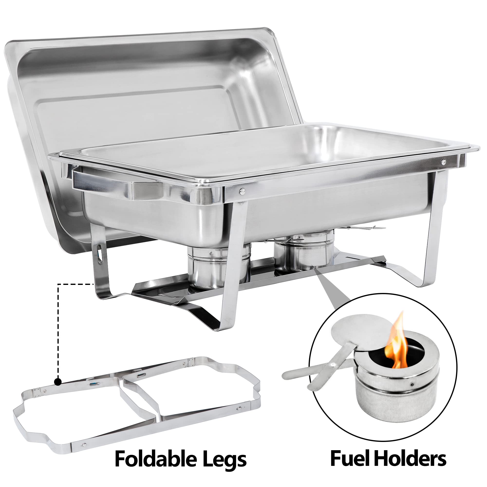 Rectangular Chafing Dish Set 2 Pack of 8 Quart Full Size Chafer Dish Stainless Steel Frame Chafers With Foldable Frame Legs (2)