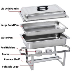 Rectangular Chafing Dish Set 2 Pack of 8 Quart Full Size Chafer Dish Stainless Steel Frame Chafers With Foldable Frame Legs (2)