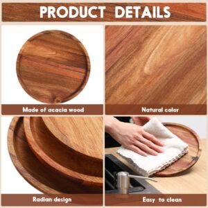 Rtteri 12 Pcs Acacia Round Dinner Plates Wood Tray Round Wooden Charger Plate for Sandwich Dishes Snack Dessert Salad Fruit, Easy Cleaning Lightweight, 8 Inch