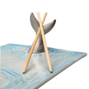 WHAT ON EARTH Shark Attack Sushi Plate - Hand-Painted Ceramic Serving Tray with Soy Sauce Holder and Funny Chopsticks Rest, Fish Serving Platter