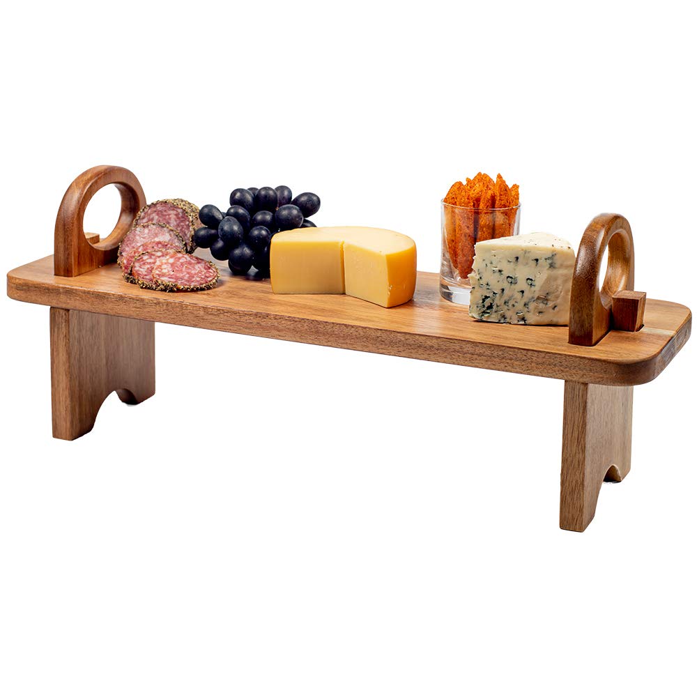 SPEShh Acacia Wood Serving Board on Stand – Contemporary Raised Wooden Serving Platter – Elegant Hand-Finished Home Décor Counter Shelf Organizer & Cheese Charcuterie Boards - 16.5 x 5.5 x 6.7 inches