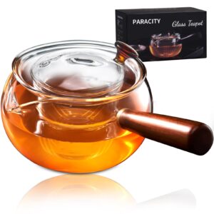 paracity glass teapot with infuser japanese teapot stovetop safe teapot blooming and loose leaf tea maker with wooden handle kyusu 11.8 oz 350 ml