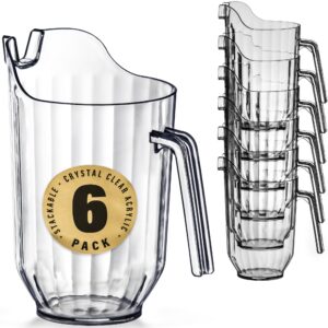 decorrack 6 polycarbonate plastic pitcher beverage dispenser with pour spout shatterproof catering and restaurant serveware for cold drinks, water, lemonade, beer, and sangria, 56 ounce (6 pack)