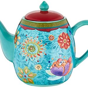 Certified International Tea Pot Ceramic Blue, Tunisian Sunset Collection, 40 Ounces