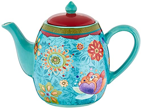 Certified International Tea Pot Ceramic Blue, Tunisian Sunset Collection, 40 Ounces