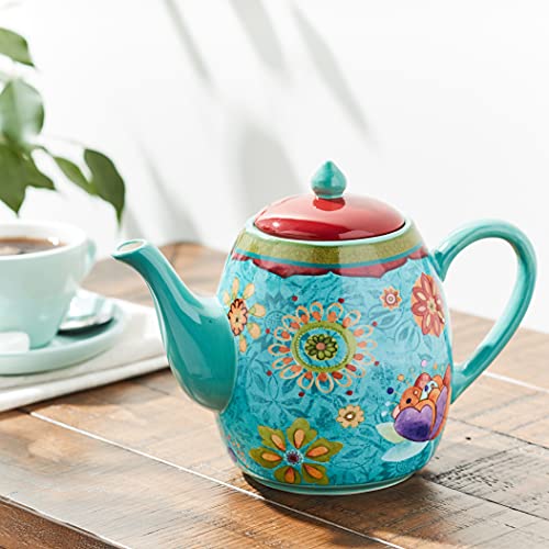 Certified International Tea Pot Ceramic Blue, Tunisian Sunset Collection, 40 Ounces