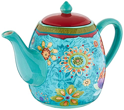 Certified International Tea Pot Ceramic Blue, Tunisian Sunset Collection, 40 Ounces