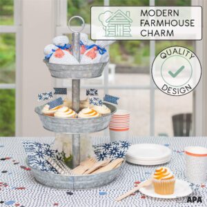 Ilyapa Galvanized Three Tiered Serving Stand - 3 Tier Metal Tray Platter for Cake, Dessert, Appetizers & More