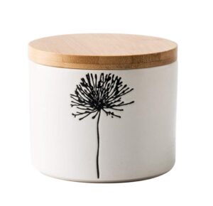 ceramic retro flower sugar bowl spice jar storage pot with wooden lid