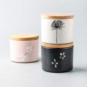 Ceramic Retro Flower Sugar Bowl Spice Jar Storage Pot with Wooden Lid