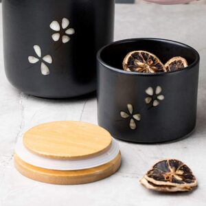 Ceramic Retro Flower Sugar Bowl Spice Jar Storage Pot with Wooden Lid