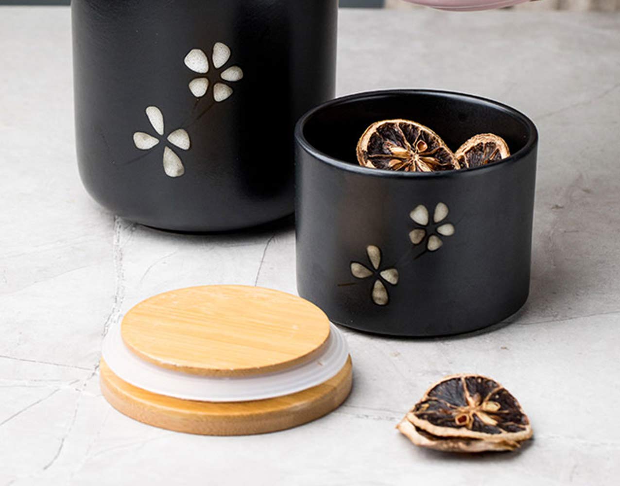 Ceramic Retro Flower Sugar Bowl Spice Jar Storage Pot with Wooden Lid