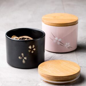 Ceramic Retro Flower Sugar Bowl Spice Jar Storage Pot with Wooden Lid