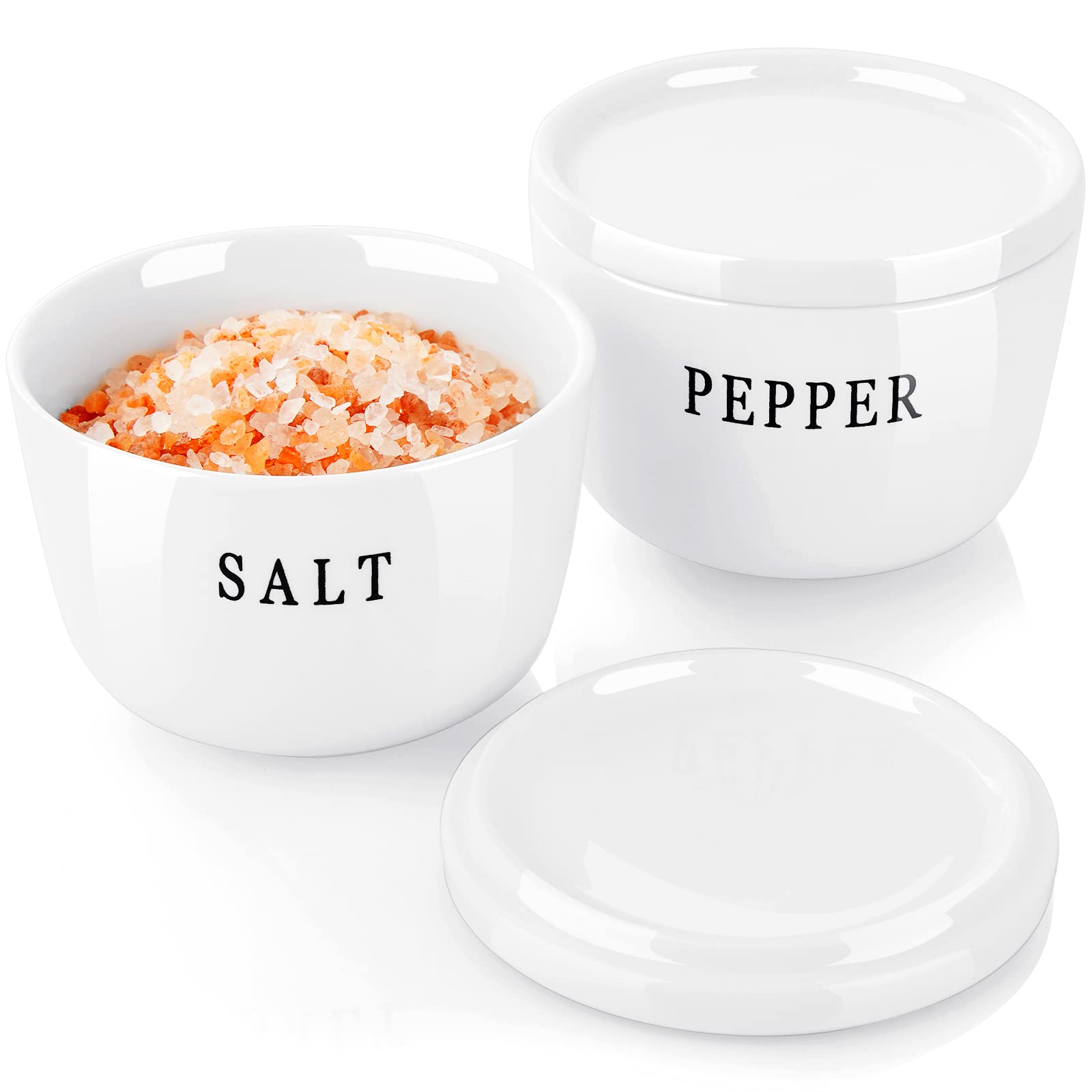 Ceramic Salt and Pepper Bowls - ALELION Salt Cellar with Lid, 10 oz Salt and Pepper Container Set for Countertop, White Kitchen Counter Decor and Accessories, Kitchen Gifts for Women, Set of 2