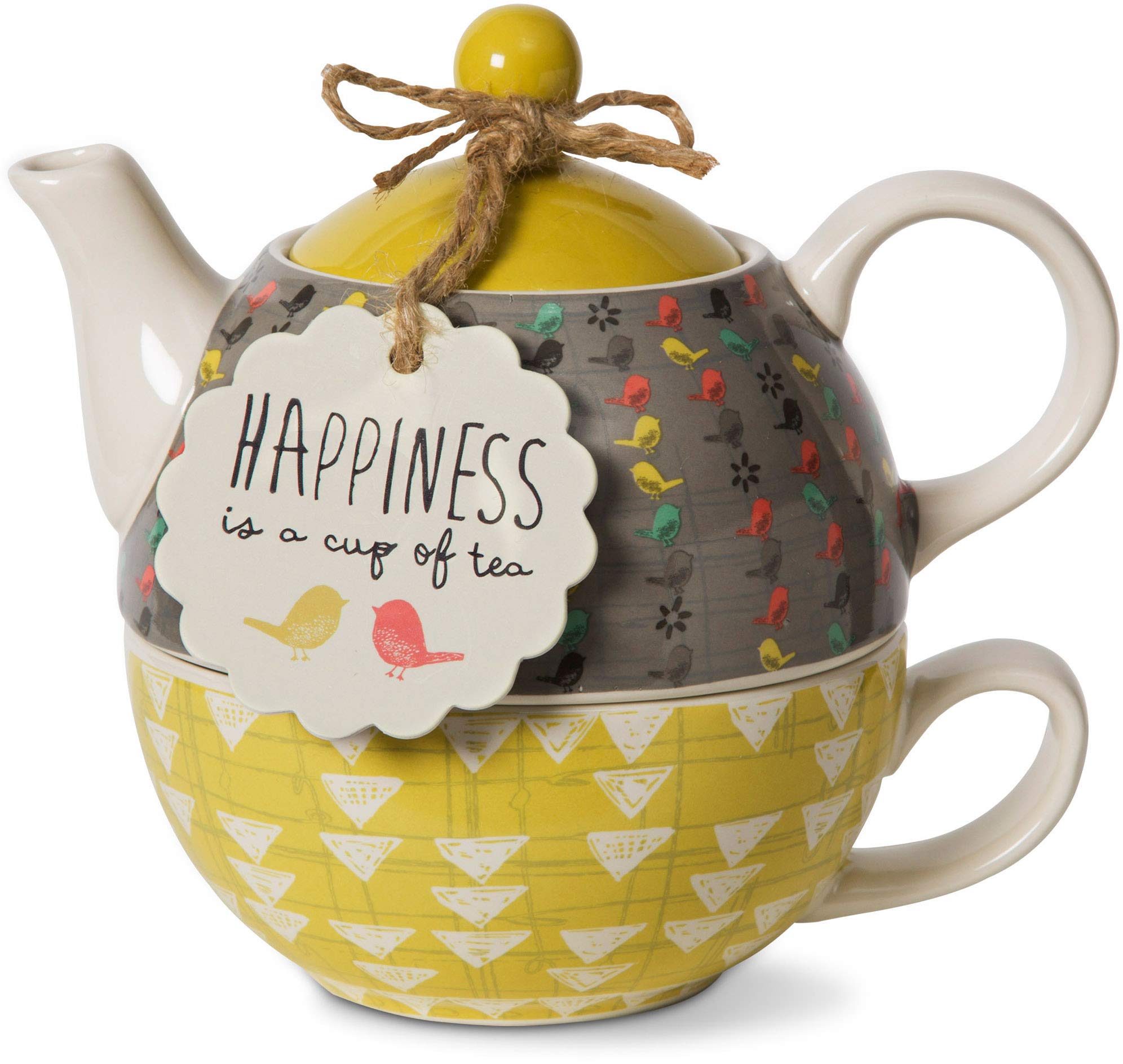 Pavilion Gift Company Bloom Happiness Ceramic Tea for One, 15 oz, Multicolor