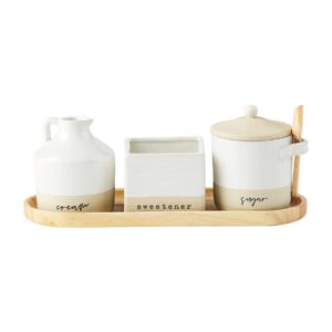 mud pie 47800013, white/natural, stoneware cream and sugar set, assembled 5" x 11"