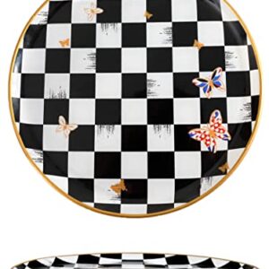 Glass Plate Set 7,8 Inch - Salad Plates | Dessert Plates - Lunch Plates - Small, Set of 6, Suitable for Snacks, Appetizer, Home, Party, Restaurant (Checkered (white-black))