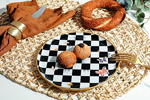 Glass Plate Set 7,8 Inch - Salad Plates | Dessert Plates - Lunch Plates - Small, Set of 6, Suitable for Snacks, Appetizer, Home, Party, Restaurant (Checkered (white-black))