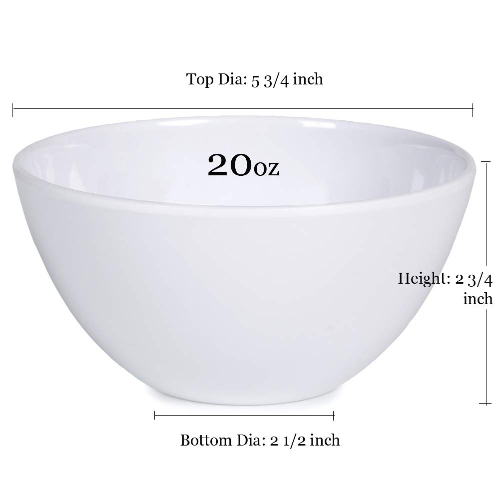 Webbylee Melamine Cereal Bowls set - 6pcs 20oz White Soup Bowls for Daily Use, Dishwasher Safe, Durable,Breat-resistant