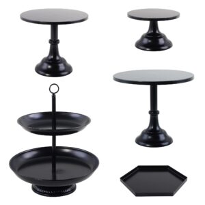 lifestival 5 pcs black cake stands set metal cupcake holder round dessert display plate serving platter for party wedding brithday baby shower celebration home decoration