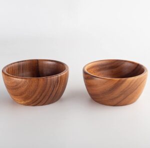 acacia wooden salad bowls (set of 2): 6" x 3" individual wood serving bowls for fruits, cereal, or soup - handmade from a single organic piece of acacia wood, food safe