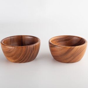 Acacia Wooden Salad Bowls (Set of 2): 6" x 3" Individual Wood Serving Bowls for Fruits, Cereal, or Soup - Handmade from a Single Organic Piece of Acacia Wood, Food Safe