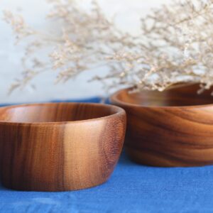 Acacia Wooden Salad Bowls (Set of 2): 6" x 3" Individual Wood Serving Bowls for Fruits, Cereal, or Soup - Handmade from a Single Organic Piece of Acacia Wood, Food Safe