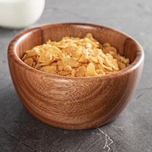 Acacia Wooden Salad Bowls (Set of 2): 6" x 3" Individual Wood Serving Bowls for Fruits, Cereal, or Soup - Handmade from a Single Organic Piece of Acacia Wood, Food Safe