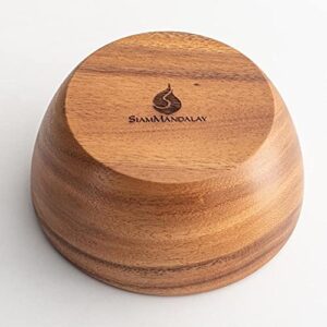 Acacia Wooden Salad Bowls (Set of 2): 6" x 3" Individual Wood Serving Bowls for Fruits, Cereal, or Soup - Handmade from a Single Organic Piece of Acacia Wood, Food Safe