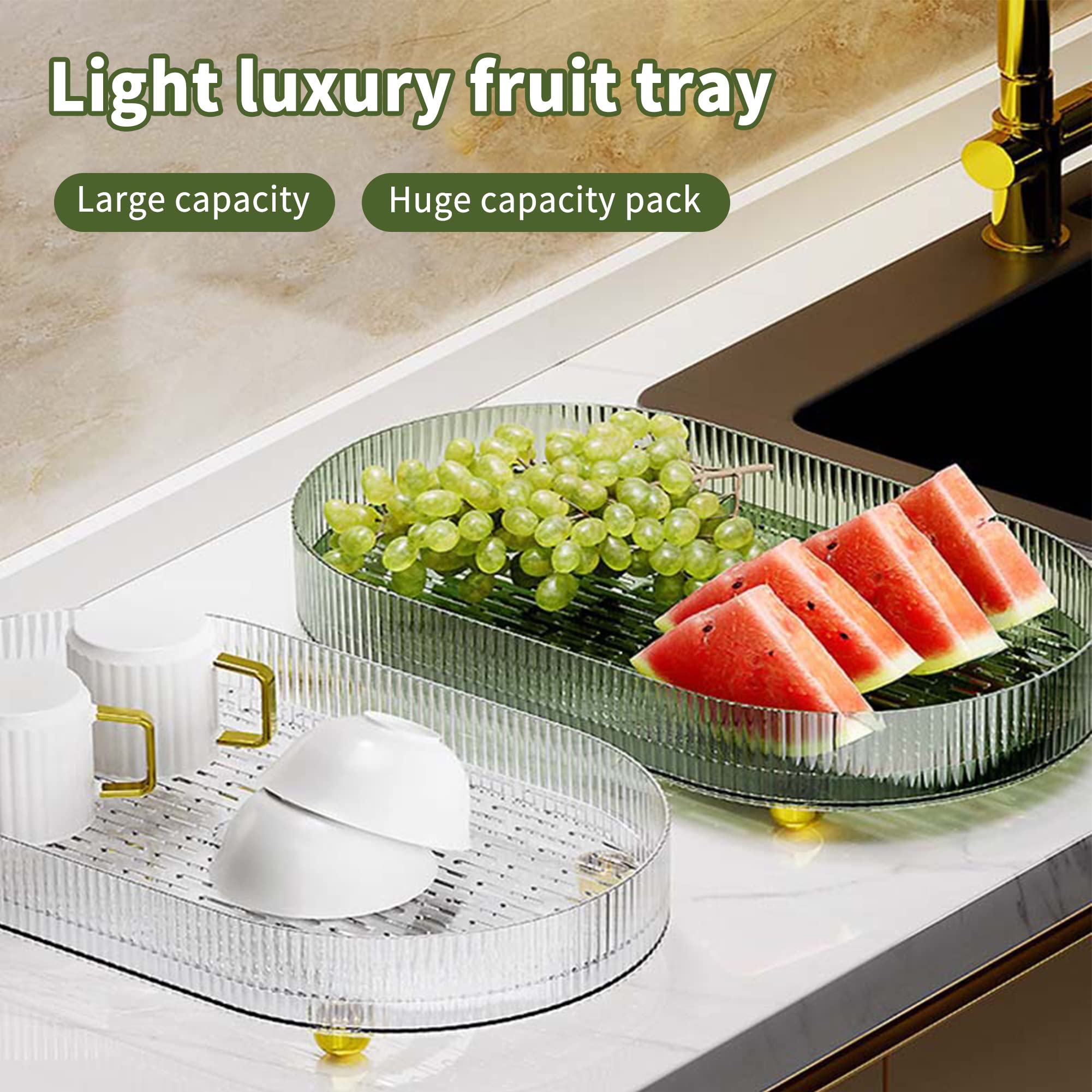 Light Luxury Acrylic Tray Teacup Storage countertop Makeup Table Tray, Decorative Round Tray for Coffee Table countertop Kitchen Appetizer Breakfast Bed Bathroom or nightstand(Green)