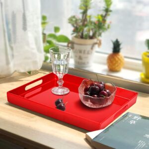 XMNFLY Serving Tray with Handles-10x15Inch Red Melamine Modern Serving Platters,Serving Wine,Coffee,Breakfast/Kitchen Countertop Tray/Makeup Drawer Organizer/Vanity Table Tray/Decorative Tray