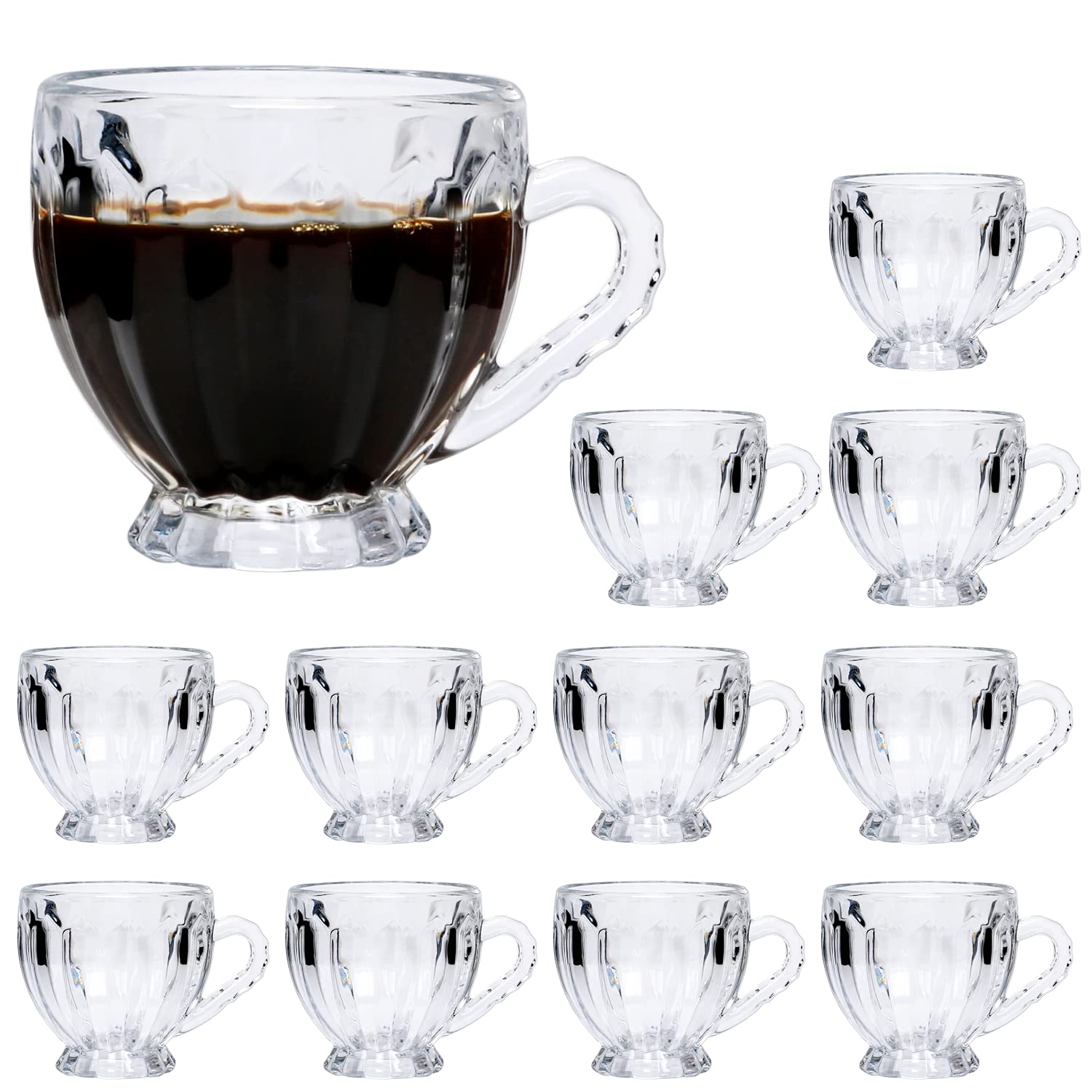 QAPPDA Glass Coffee Mugs,6 OZ Vintage Glass Coffee Cups with Handle,Clear Espresso Mugs Tea Cups with Handle,Cafe Latte Drinking Glassware Cups for Juice,Cappuccino,Milk,Set of 12