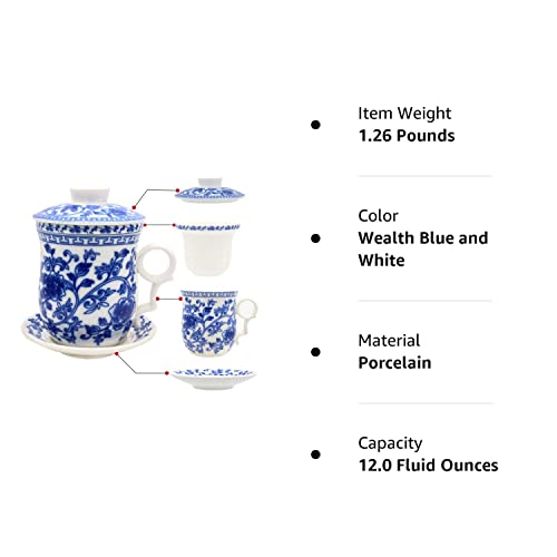 Tea Talent Porcelain Tea Cup with Infuser Lid and Saucer Sets - Chinese Jingdezhen Ceramics Coffee Mug Teacup Loose Leaf Tea Brewing System for Home Office