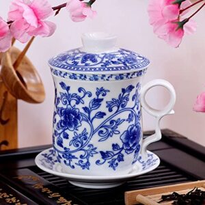 Tea Talent Porcelain Tea Cup with Infuser Lid and Saucer Sets - Chinese Jingdezhen Ceramics Coffee Mug Teacup Loose Leaf Tea Brewing System for Home Office