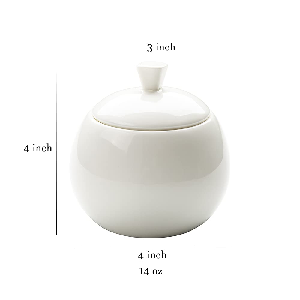 Sizikato Pure White Porcelain Sugar Bowl with Lid, 14 Oz Salt Bowl for Kitchen or Restaurant