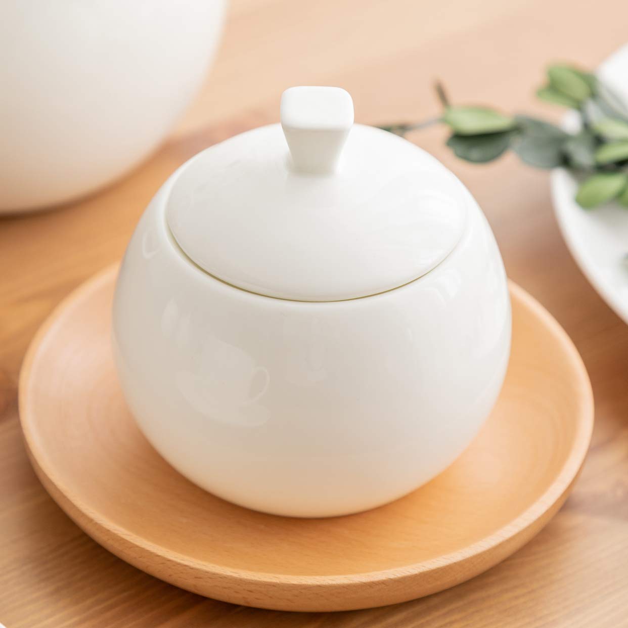 Sizikato Pure White Porcelain Sugar Bowl with Lid, 14 Oz Salt Bowl for Kitchen or Restaurant