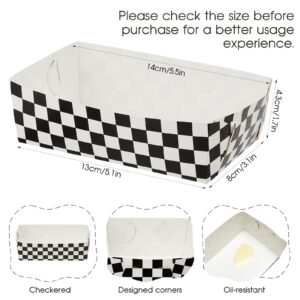 100 Pieces Checkered Paper Food Trays 2 lb Race Car Birthday Party Supplies Plaid Black and White Popcorn Trays Hot Dog Chips Trays Paper Baskets Small Food Boats, Need to Assemble