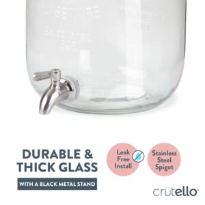 Crutello 2 Pack Glass Beverage Dispenser with Stainless Steel Spigots, 1 Gallon Drink Dispenser Metal Black Stand, Lemonade, Tea, Water, Laundry Detergent - A Family-Owned American Brand