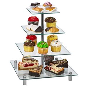 4 Tier Square Tempered Glass Cupcake Stand | Modern Cake Stand, Dessert Tower, Afternoon Tea Stand for Cakes, Pastries, Sandwiches